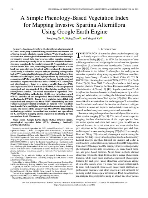 Pdf A Simple Phenology Based Vegetation Index For Mapping Invasive Spartina Alterniflora Using