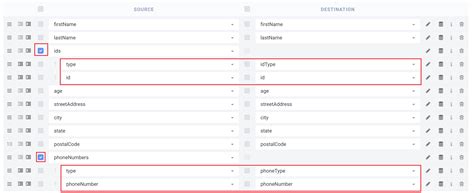 mapping when the source is nested and destination is flat etlworks support