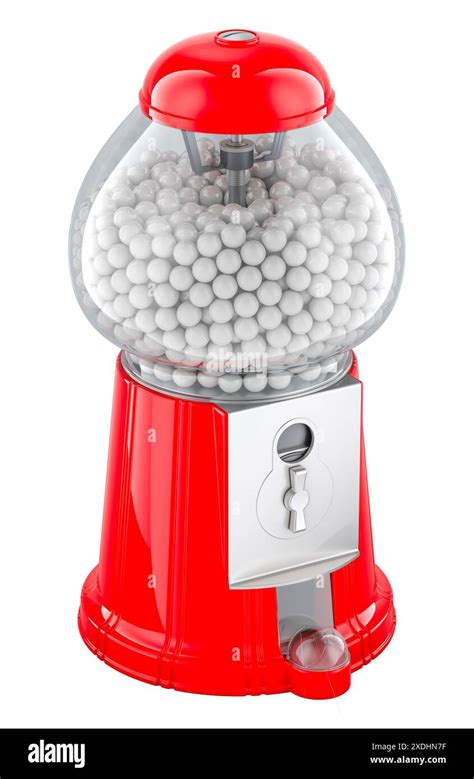 Red Candy Dispenser Or Gumball Machine With White Candy Gumballs 3d Rendering Isolated On