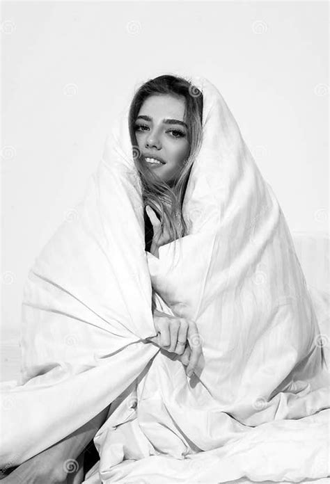 Young Woman On Bedroom Funny Girl In Bed Enjoying Her Morning And Wake