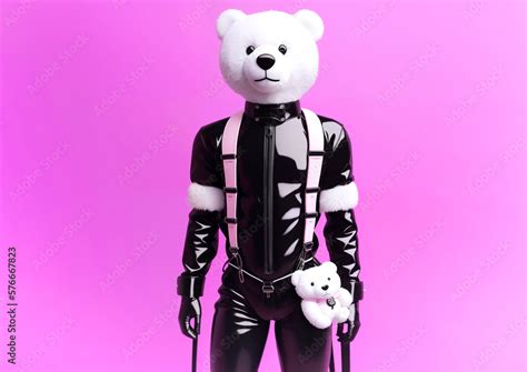 Sexy Teddy Bear Costume In Leather Clothes In The Style Of Bdsm Parties
