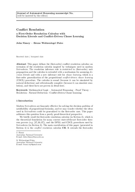 pdf conflict resolution a first order resolution calculus with
