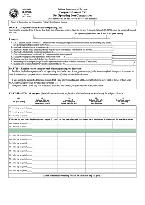 Schedule It 20nol Corporate Income Tax Net Operating Loss Computation