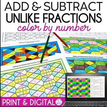 Adding Subtracting Fractions Color By Number Activity TpT