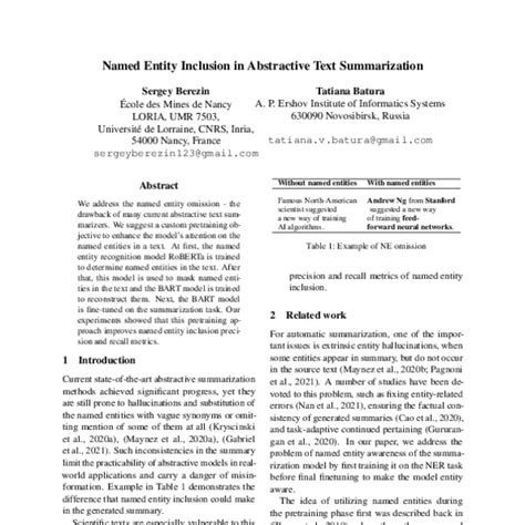 Named Entity Inclusion In Abstractive Text Summarization Acl Anthology