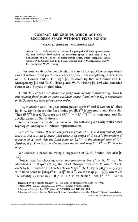 Pdf Compact Lie Groups Which Act On Euclidean Space Without Fixed Points