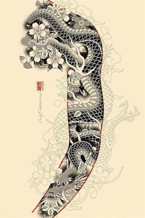 Эскиз тату рукав дракон японский стиль Dragon Sleeve Tattoos Tattoo Japanese Style Dragon