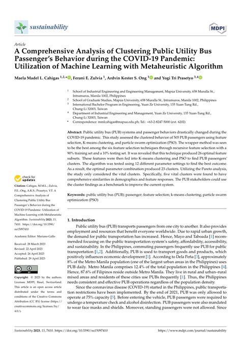 Pdf A Comprehensive Analysis Of Clustering Public Utility Bus Passengers Behavior During The