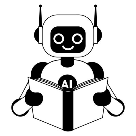 Linear Black And White Illustration Of A Robot Reading A Book 56402526