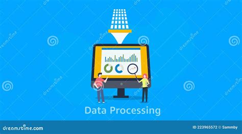 data processing through funnel and big data information displaying on screen data analyst