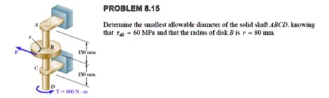 Solved Problem 8 15 Determine The Smallest Allowable Diameter Of The Solid Shaft Abcd Knowing