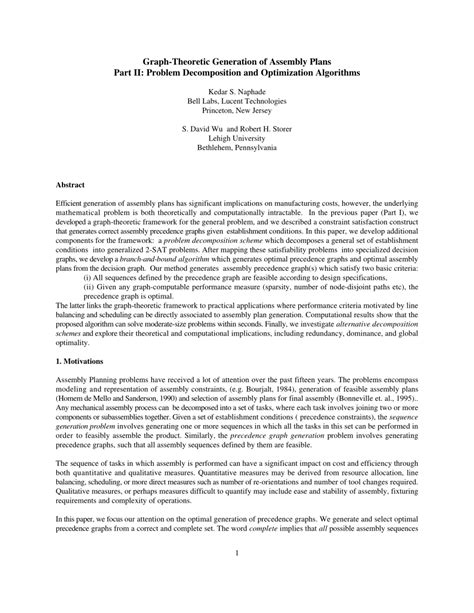 Pdf Graph Theoretic Generation Of Assembly Plans Part Ii Problem