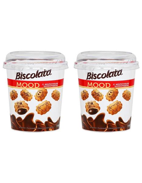 Печенье Biscolata Mood с начинкой из шоколадного крема, 2 уп по 115 гр ...