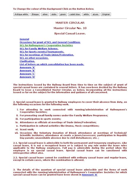 Master Circular Master Circular No 10 Special Casual Leave Pdf