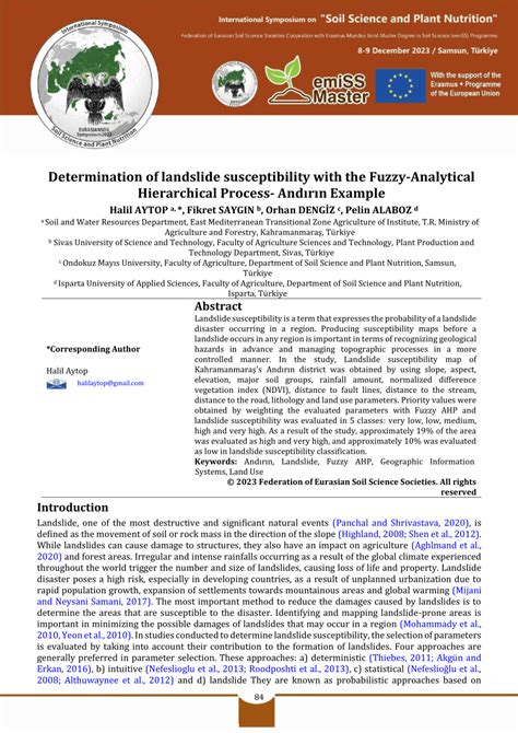 Pdf Determination Of Landslide Susceptibility With The Fuzzy Analytical Hierarchical Process
