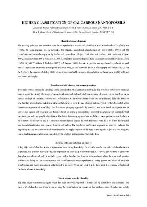 Pdf Higher Classification Of Calcareous Nannofossils