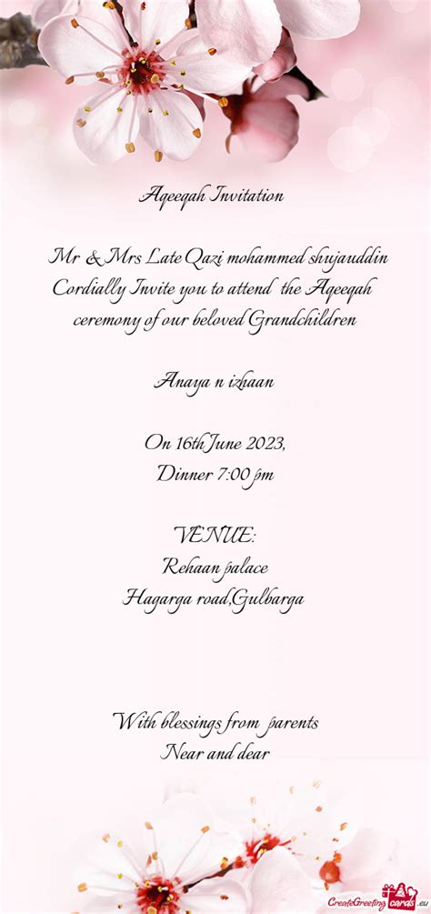 Mr And Mrs Late Qazi Mohammed Shujauddin Free Cards