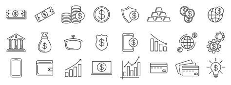Money And Finance Outline Icons Vector Wallet Website Work Vector