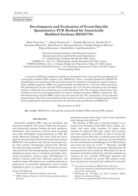 Pdf Development And Evaluation Of Event Specific Quantitative Pcr Method For Genetically