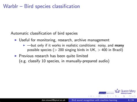 Whos Singing Automatic Bird Sound Recognition With Machine Learning Dan Stowell Ppt