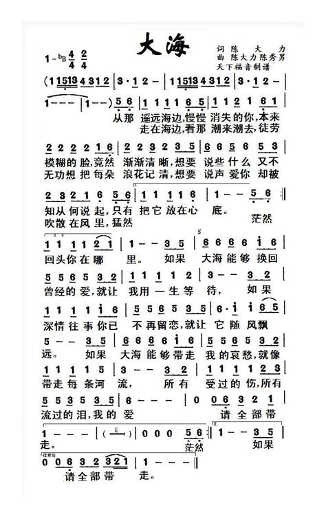 张雨生【大海】歌曲曲谱歌谱简谱下载【风雅颂歌谱网】动态伴奏演唱演奏视唱简谱歌谱曲谱高质量图片pdf下载网