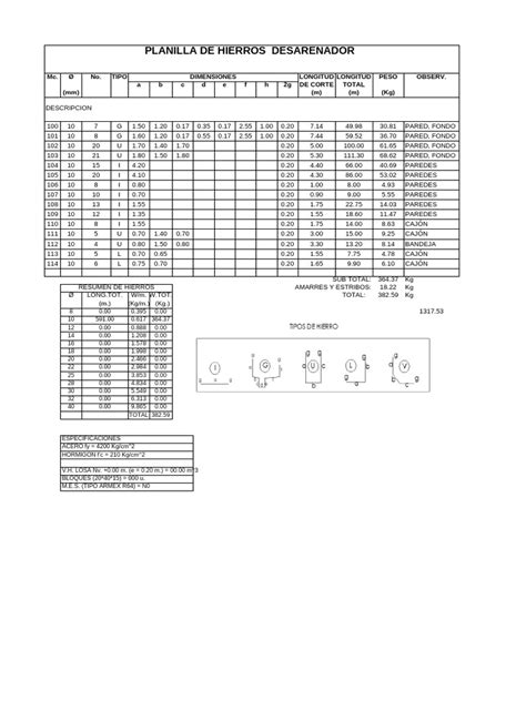 Planilla Calculo Hierros Aapp Pdf