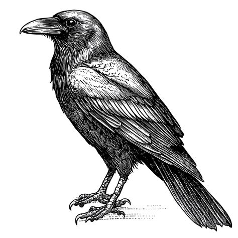 A Drawing Of A Crow With A Black And White Background Premium Ai