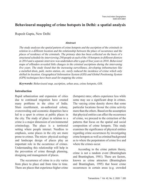 Pdf Behavioural Mapping Of Crime Hotspots In Delhi A Spatial Analysis
