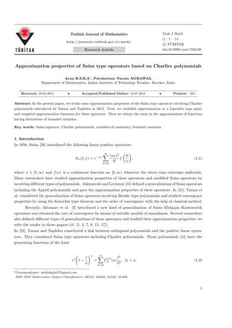 Pdf Approximation Properties Of Sz Asz Type Operators Based On Charlier Polynomials