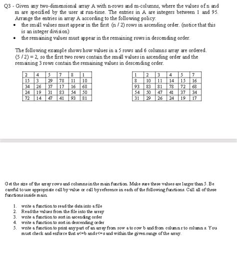 solved q3 given any two dimensional aray a with n rows and
