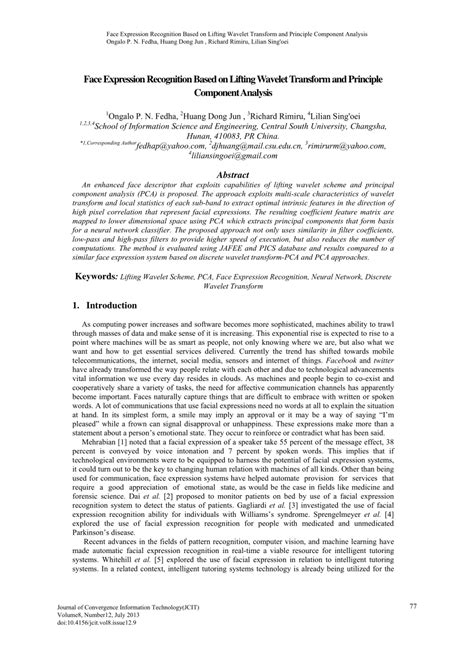 Pdf Face Expression Recognition Based On Lifting Wavelet Transform And Principle Component