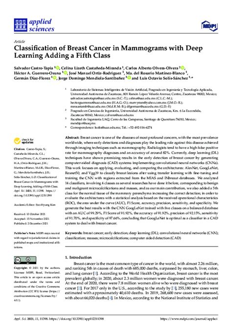Pdf Classification Of Breast Cancer In Mammograms With Deep Learning Adding A Fifth Class