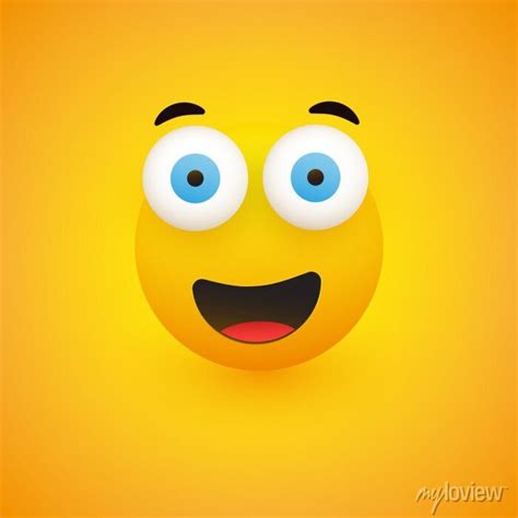 Smiling Emoji Simple Happy Emoticon With Pop Out Eyes On Yellow Wall