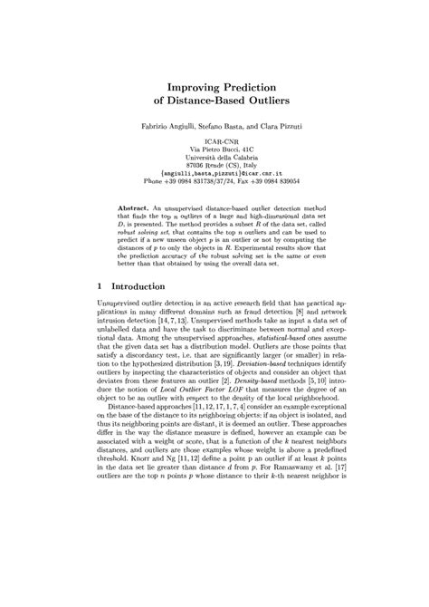Pdf Improving Prediction Of Distance Based Outliers