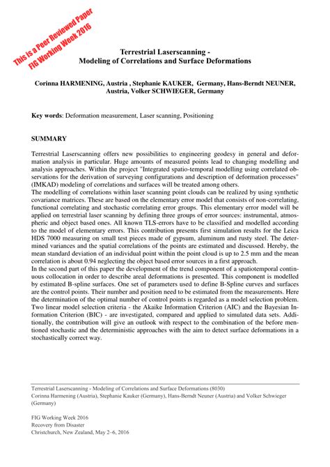 Pdf Terrestrial Laserscanning Modeling Of Correlations And Surface Deformations