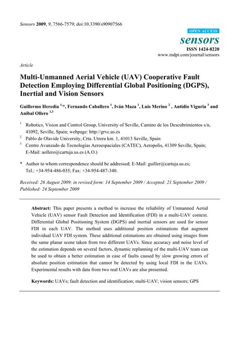 Pdf Multi Unmanned Aerial Vehicle Uav Cooperative Fault Detection Employing Differential