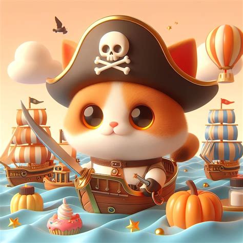 Premium Photo Cute Pirate Captain Cat With Sword Cartoon 3d Icon