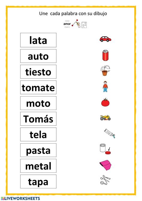 Unir Palabra Y Dibujo Online Worksheet Carpetas De Escritura