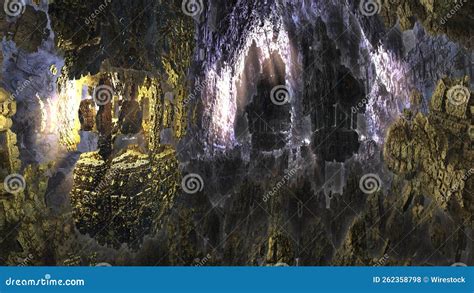 3d rendering of a rocky cave with rays of light stock illustration