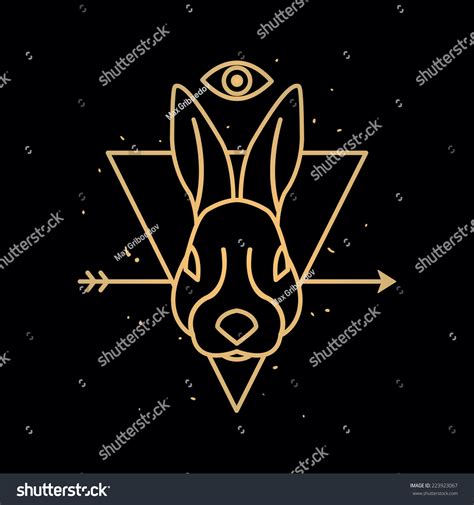 삼각형의 토끼 머리윤곽선 엠블럼 및 배지 스톡 벡터로열티 프리 223923067