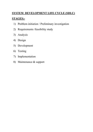 Report On SOFTWARE DEVELOPMENT LIFE CYCLE SDLC DOCX