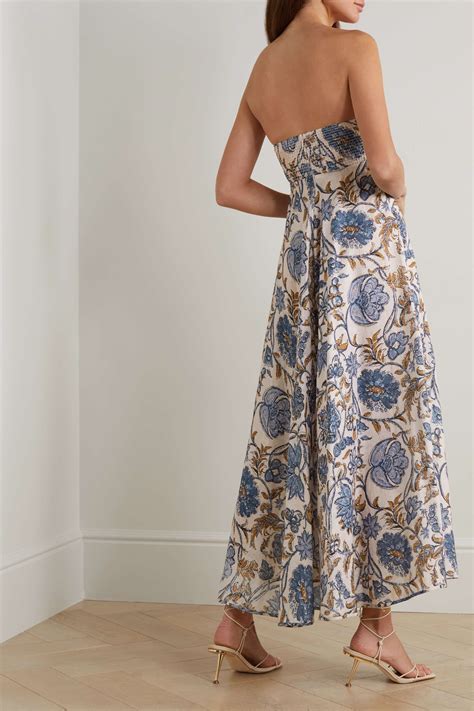 Zimmermann Vitali Strapless Floral Print Linen Midi Dress Net A Porter