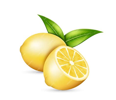 Citron Réaliste Avec Des Feuilles Vertes Tranchées à Moitié Et Des