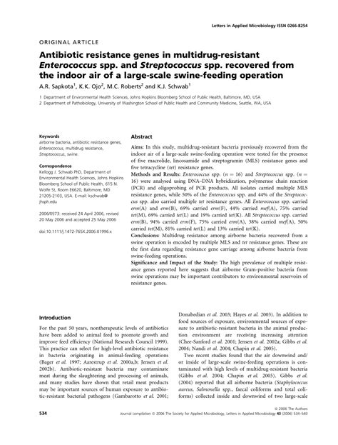 Pdf Antibiotic Resistance Genes In Multidrug Resistant Enterococcus Spp And Streptococcus Spp