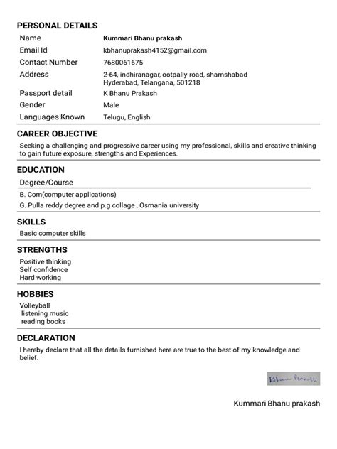 Resume Kummari Bhanu Prakash Format4 Pdf