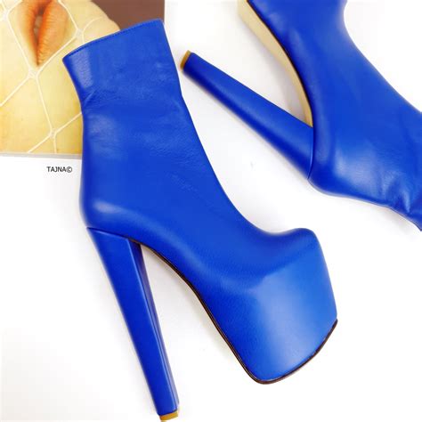 Genuine Leather Electric Blue High Heel Boots Tajna Club