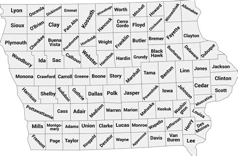 Iowa County Maps County Map Of Ia With Labels Mappps
