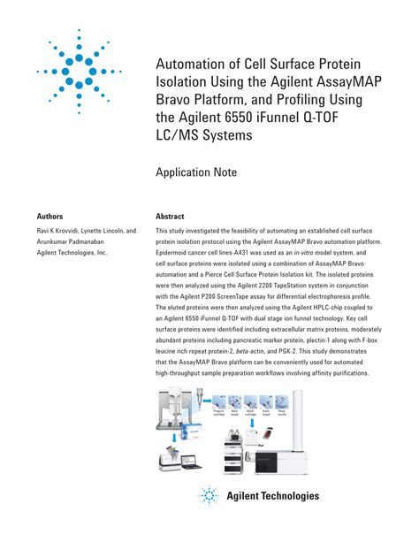 Pdf Automation Of Cell Surface Protein Isolation Using The Agilent Assaymap Bravo Platform