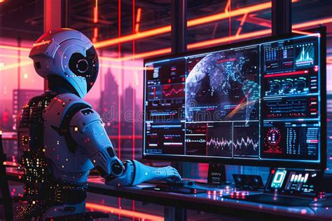 ai robots with screens displaying real time data analysis and learning