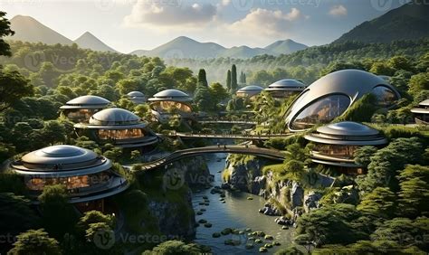 Ai Generated Futuristic Village In Eco Architectural Style 35283735